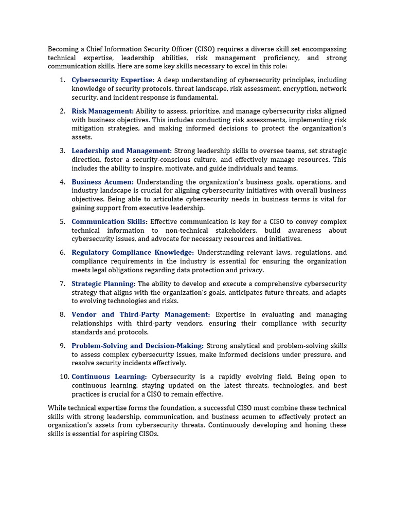 Chief Information Security Officer | PDF | Computer Security | Security