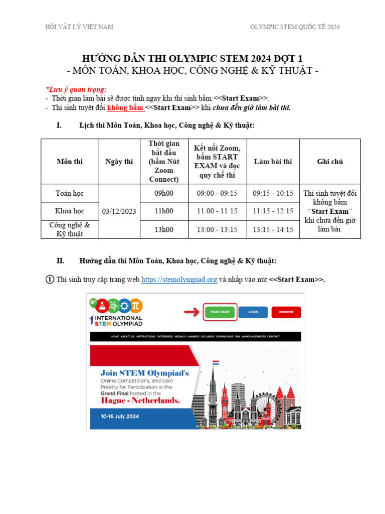 (STEM Olympiad 2024) Hướng Dẫn Thi Môn Toán - Khoa Học - CN&KT | PDF