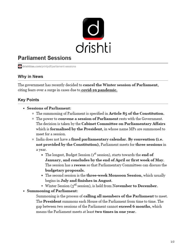 Parliament Sessions | PDF | Governance | Public Law