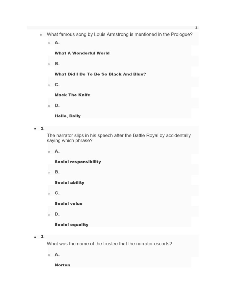 Invisible Man Multiple Choice | PDF