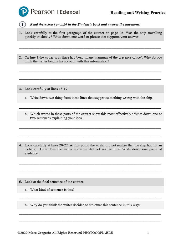 Edexcel iLS Year7 English Extra Unit1 Section5 Week4 Reading & Writing Practice | PDF | Language ...