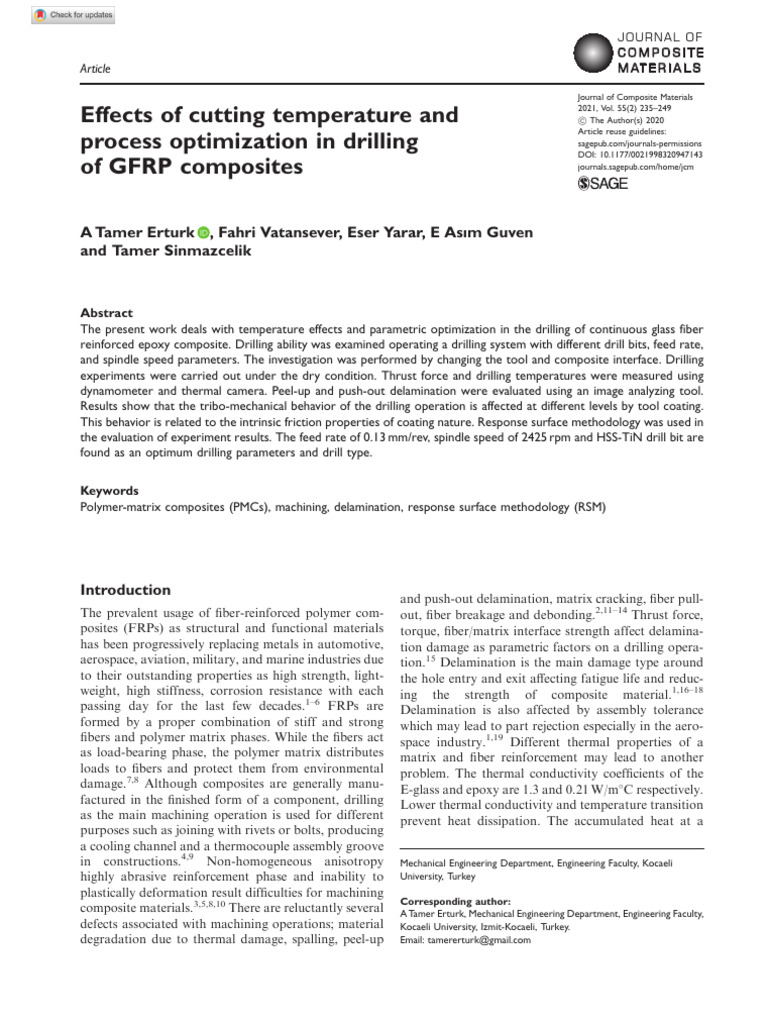 Effects Of Cutting Temperature And Process Optimization In Drilling Of Gfrp Composites Pdf