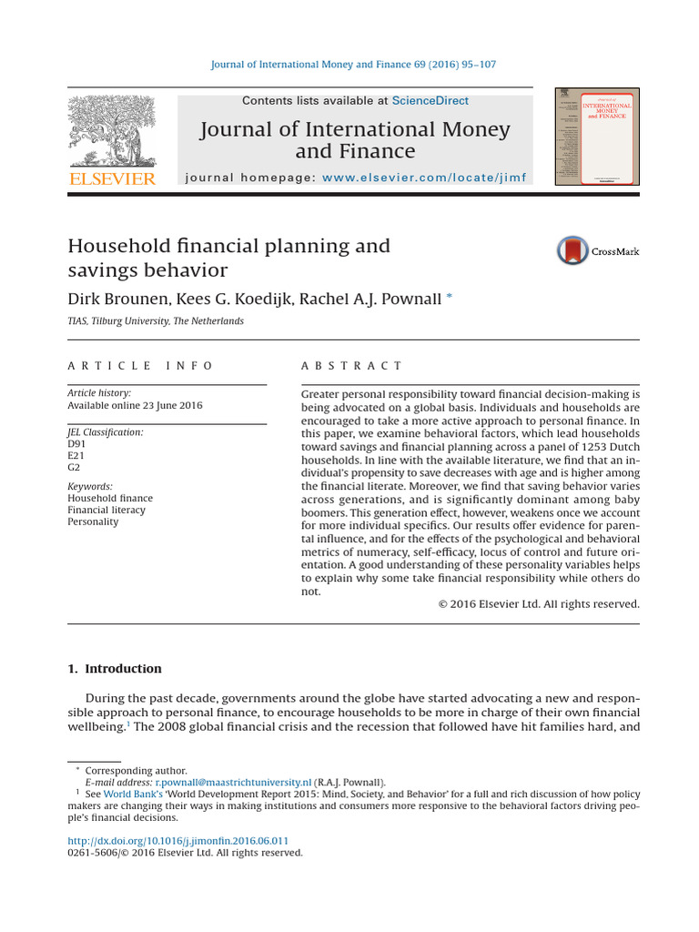Household Financial Planning and Savings Behavior | PDF | Survey Methodology | Sampling (Statistics)
