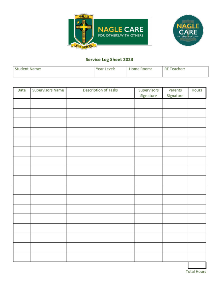 Nagle Care Service Log Sheet | PDF