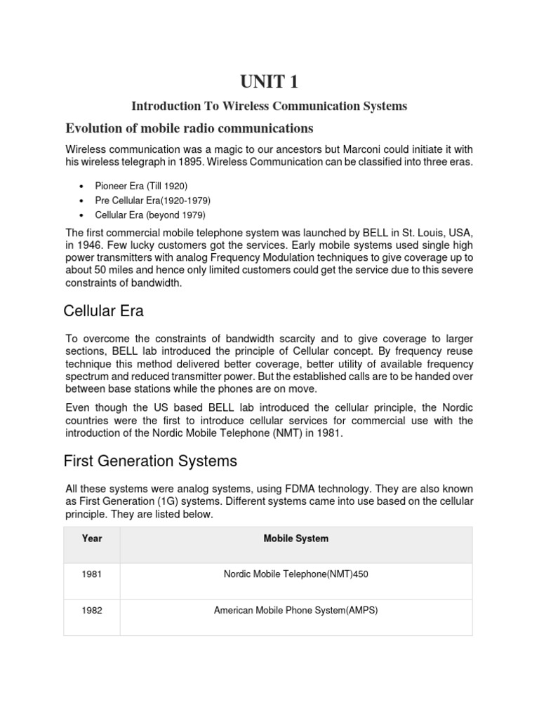 WC Unit 1 | PDF | 4 G | Channel Access Method