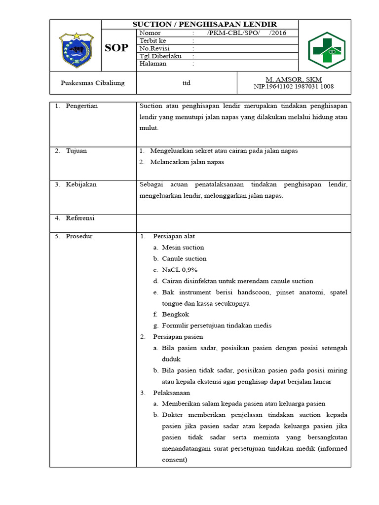 Sop Penggunaan Suction | PDF