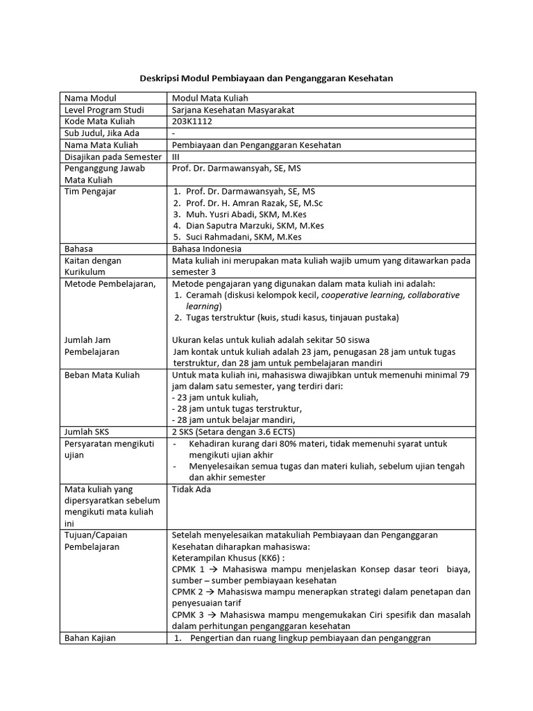 Module Pembiayaan Dan Penganggaran Kesehatan | PDF | Karier ...