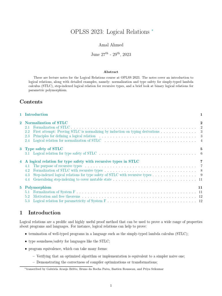 Logical Relations Notes | PDF | Theoretical Computer Science | Metalogic