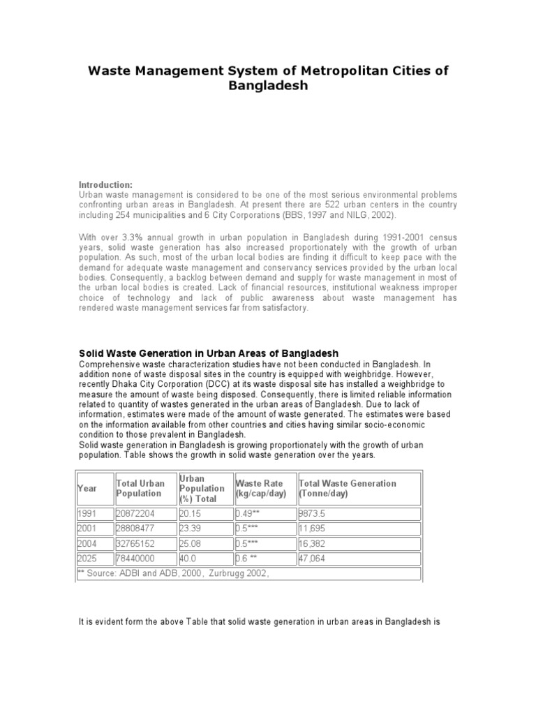 Waste Management System of Metropolitan Cities of Bangladesh | PDF ...