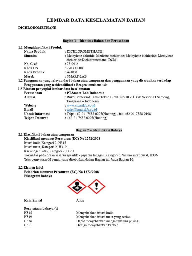 MSDS Dichloromethane | PDF | Sains & Matematika | Kesehatan Holistik