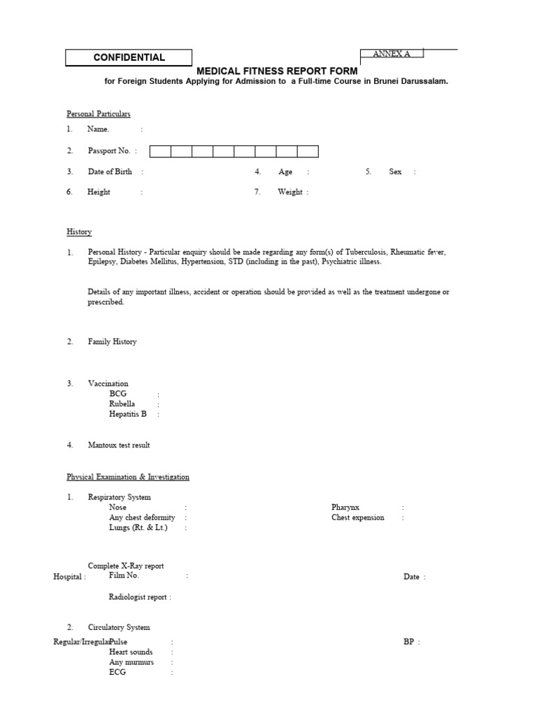 ANNEX A - Medical Fitness Report Form (EMPTY) | PDF | Tuberculosis ...