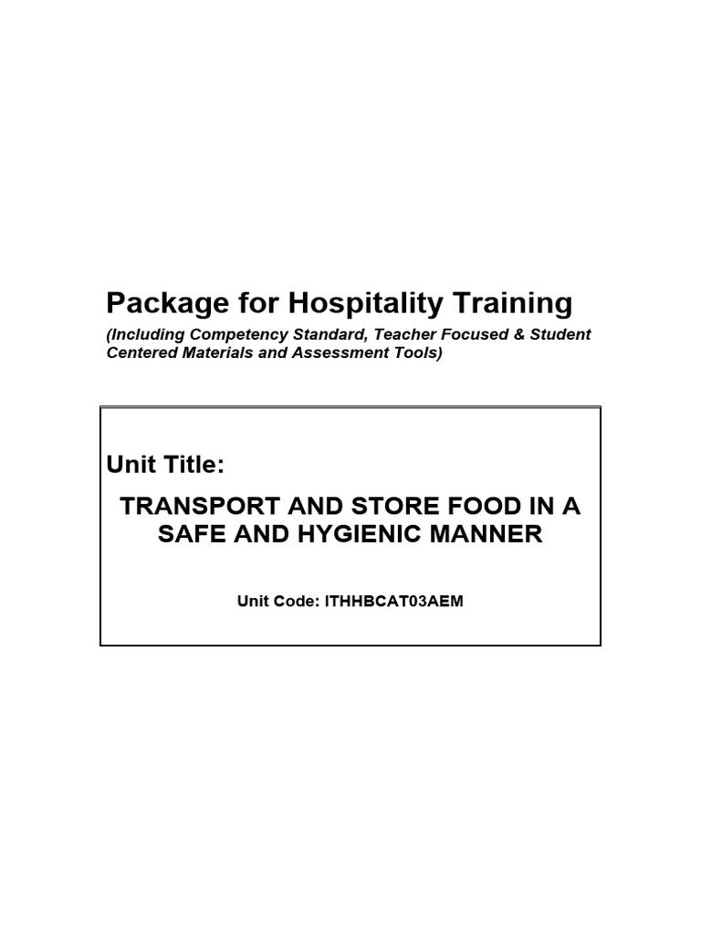 ITHHBCAT03AEM-Transport and Store Food in A Safe & Hygienic | PDF ...