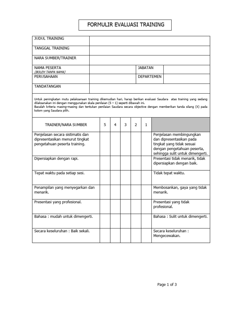 20-Form HRD Evaluasi Training | PDF | Karier & Perkembangan
