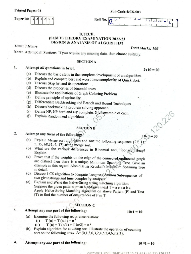 Design-Analysis-Of-Algorithm Aktu | PDF