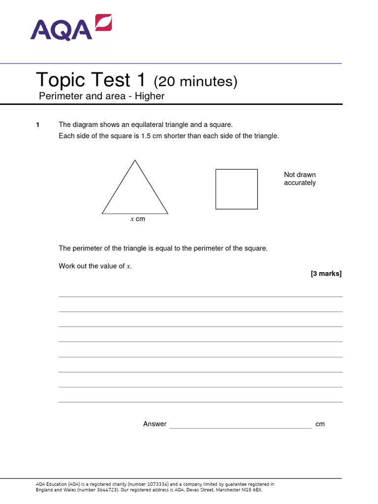 Perimeter and Area - Topic Test 1 H v1.1 | PDF | Area | Euclidean Geometry