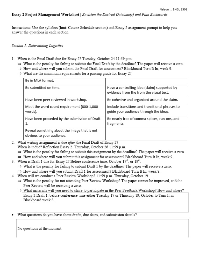 Project Management for Essay 2 | PDF | Essays | Peer Review