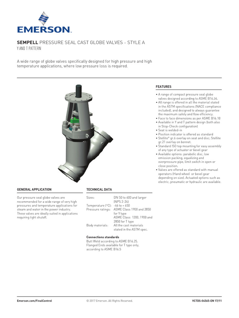 Data Sheets Sempell Pressure Seal Cast Globe Valves Style A Sempell en ...