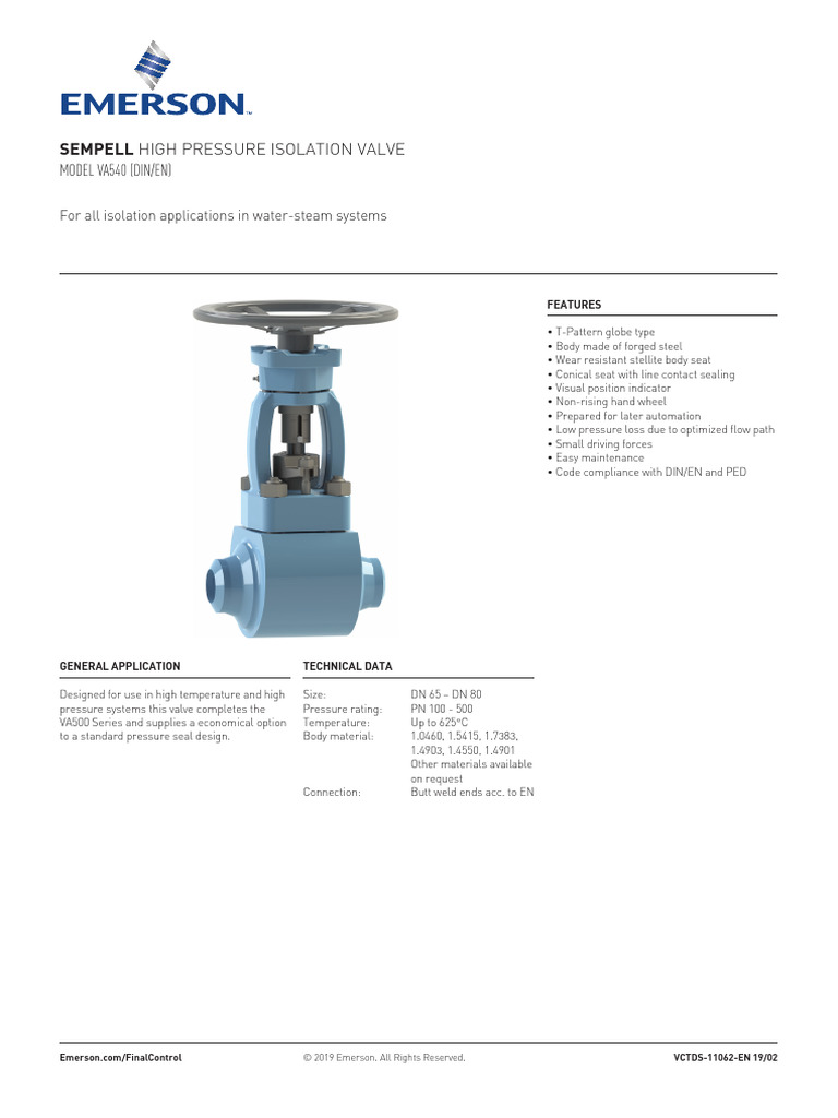 Data Sheets High Pressure Stop Valves Model Va540 Din Sempell en en ...