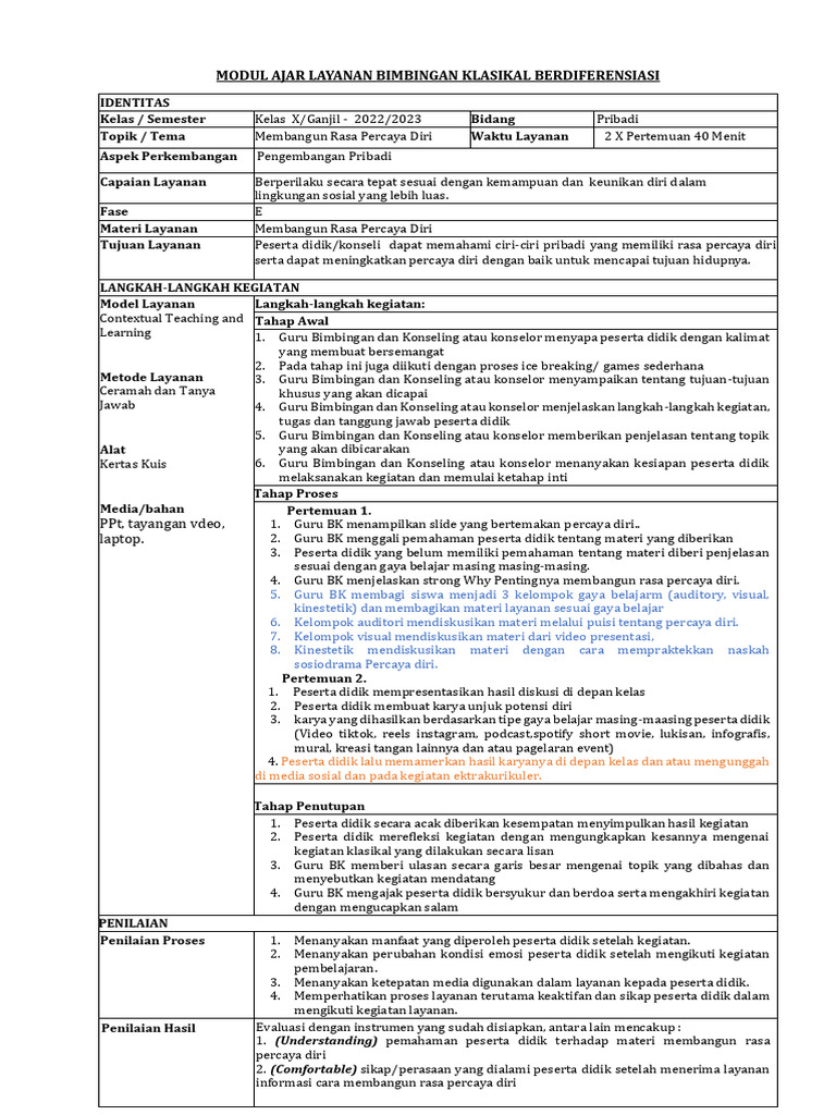 1 Modul Ajar Membangun Rasa Percaya Diri | PDF | Karier & Perkembangan ...