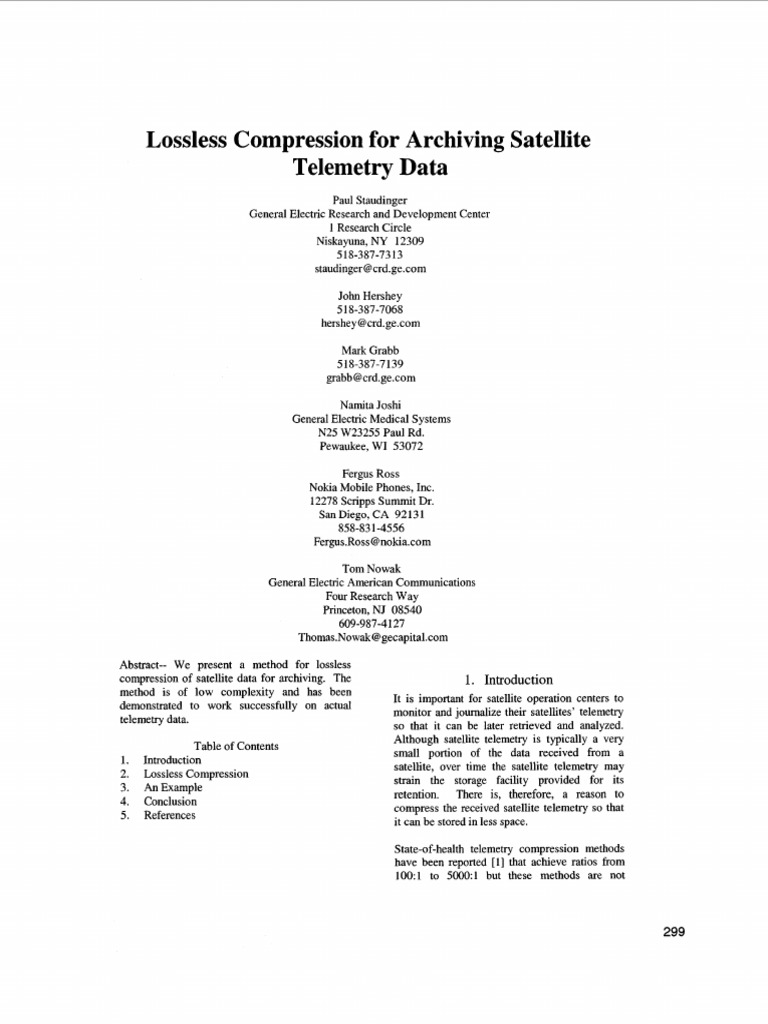Lossless Compression For Archiving Satellite Telemetry Data | PDF | Data Compression | Code