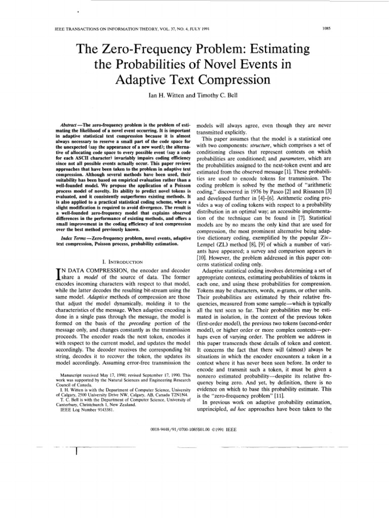 Witten 1991 | PDF | Data Compression | Sampling (Statistics)