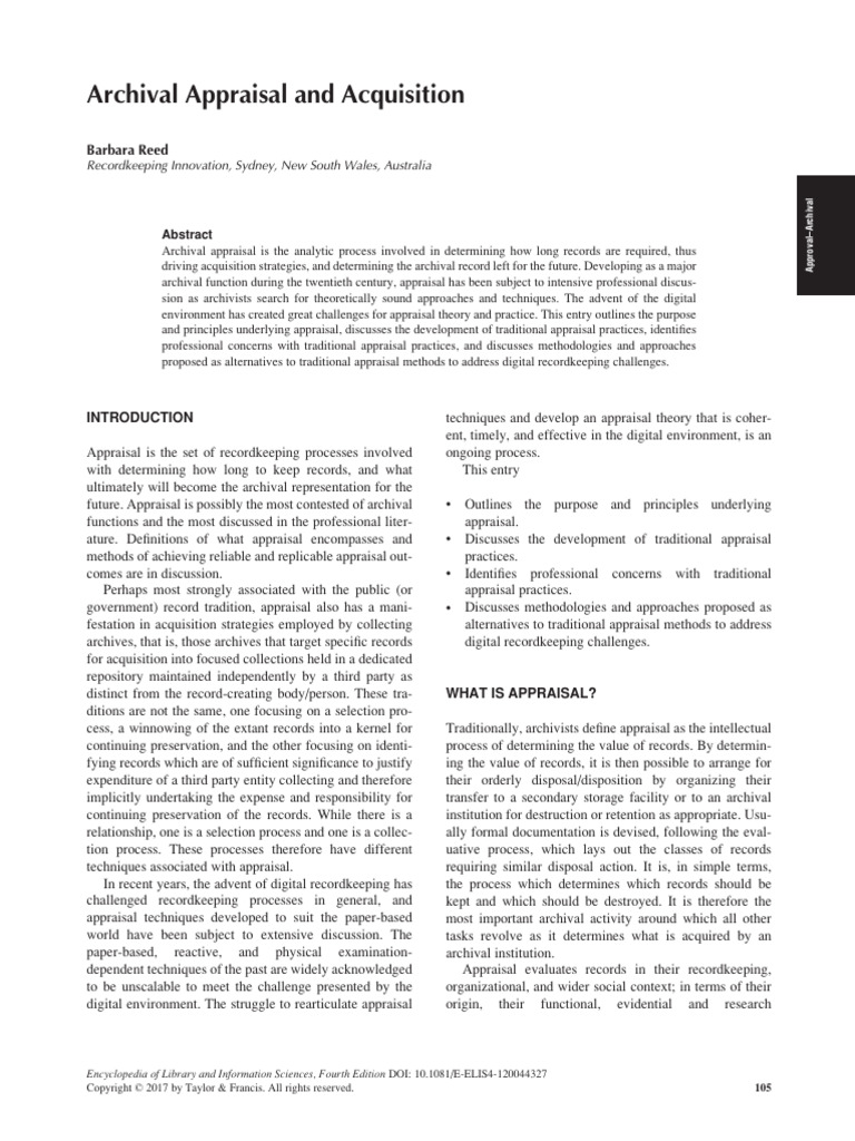 Appraisal and Acquisition Barbra Reed | PDF | Records Management ...