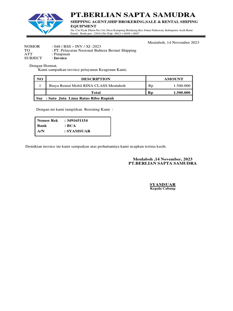Invoice Rental Mobil | PDF