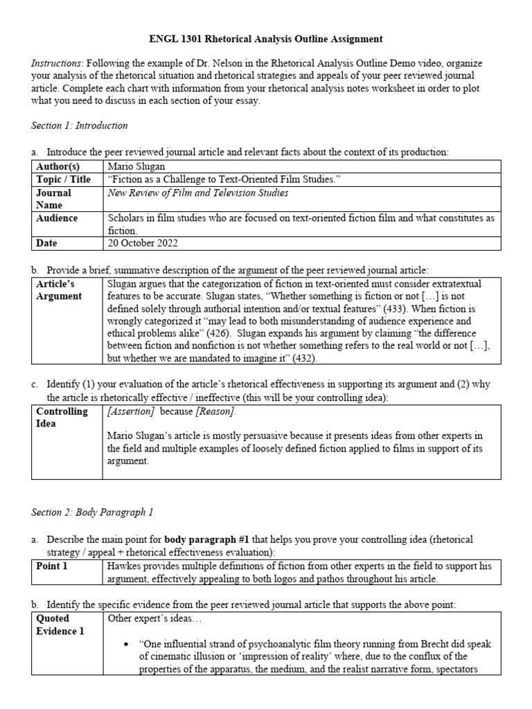 Rhetorical Analysis Outline Worksheet 1 | PDF | Rhetoric | Argument