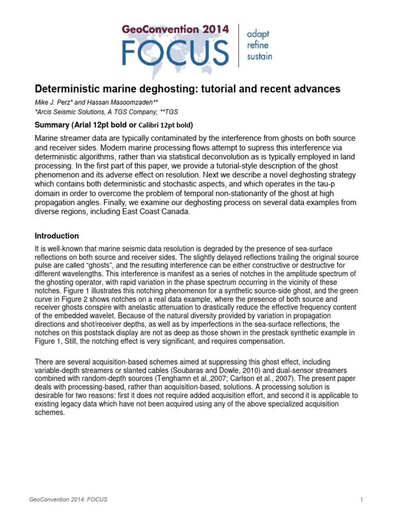 087 GC2014 Deterministic Marine Deghosting Tutorial and Advances | PDF ...