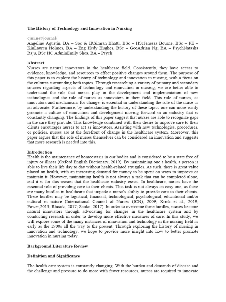 The History of Technology and Innovation in Nursing | PDF | Nursing ...