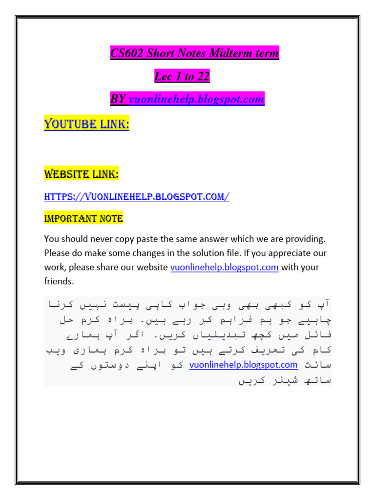 CS602 Short Notes (1 To 22) | PDF | Matrix (Mathematics) | Liquid ...