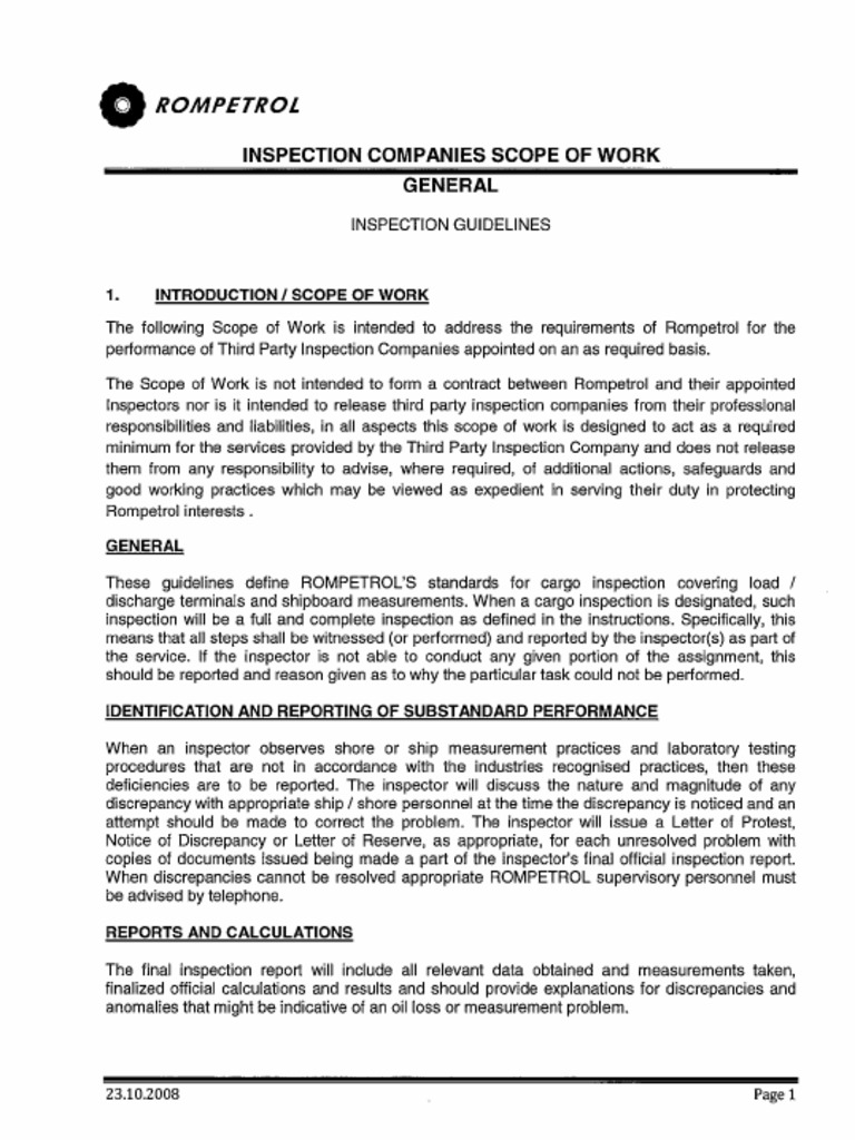 Inspection Companies Scope of Work Final - 23 Oct 08 | PDF
