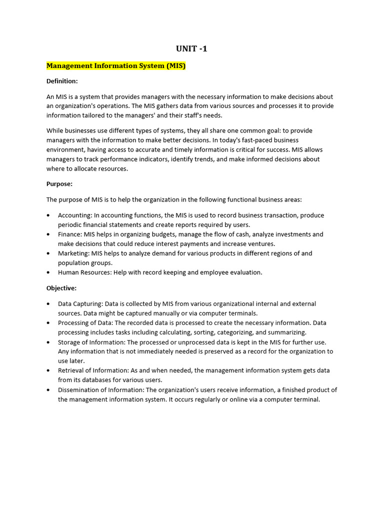 ISM Unit - 1 | PDF | Decision Making | Information