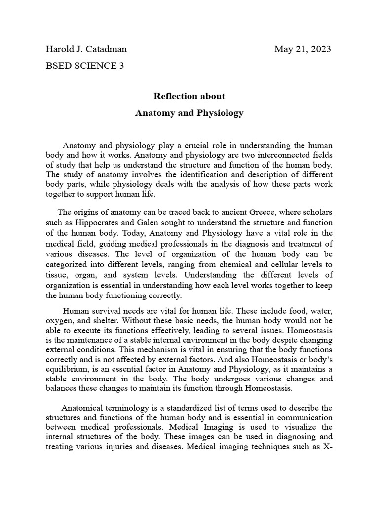 Reflection About Anatomy and Physiology | Download Free PDF | Human ...