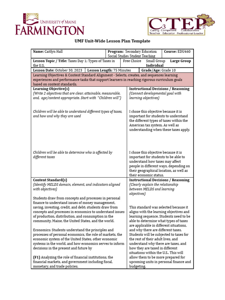 Lesson Plan - 10 30 | PDF | Taxes | Lesson Plan