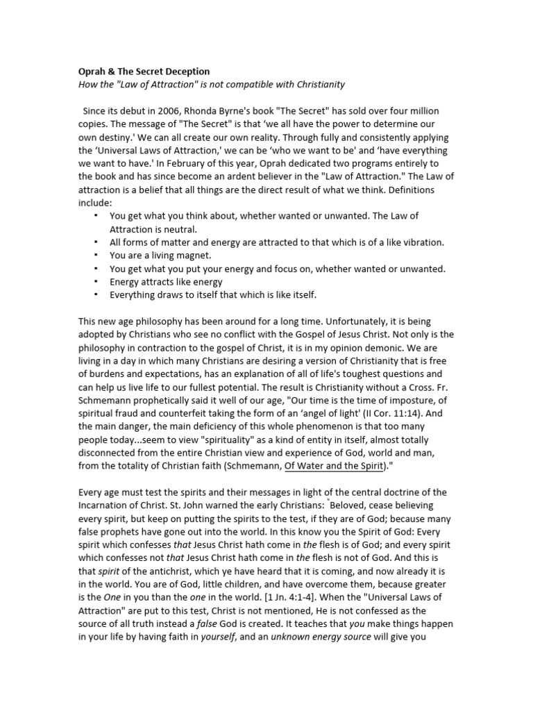 Oprah & The Secret Deception | PDF | Jesus | Serpents In The Bible