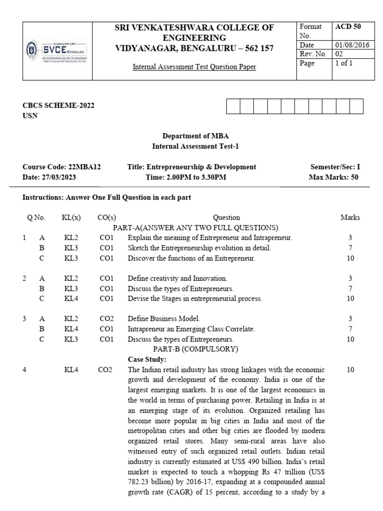 Entrepreneurship Development Assessment | PDF | Retail | Entrepreneurship