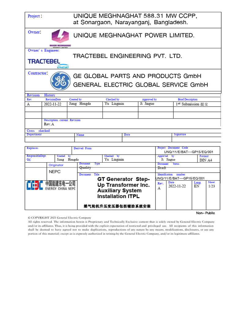 GT Generator Step-Up Transformer Inc. Auxiliary System Installation ...