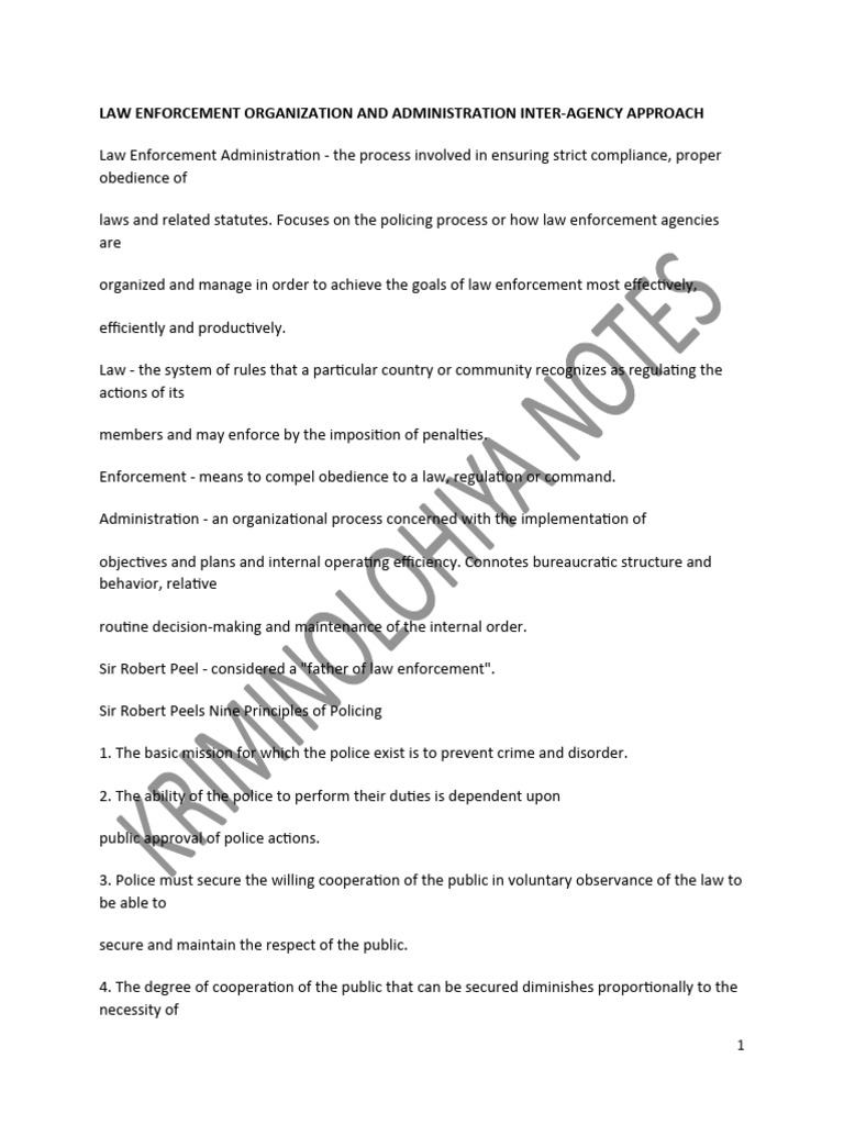 Law Enforcement Organization and Administration Inter Agency Approach ...