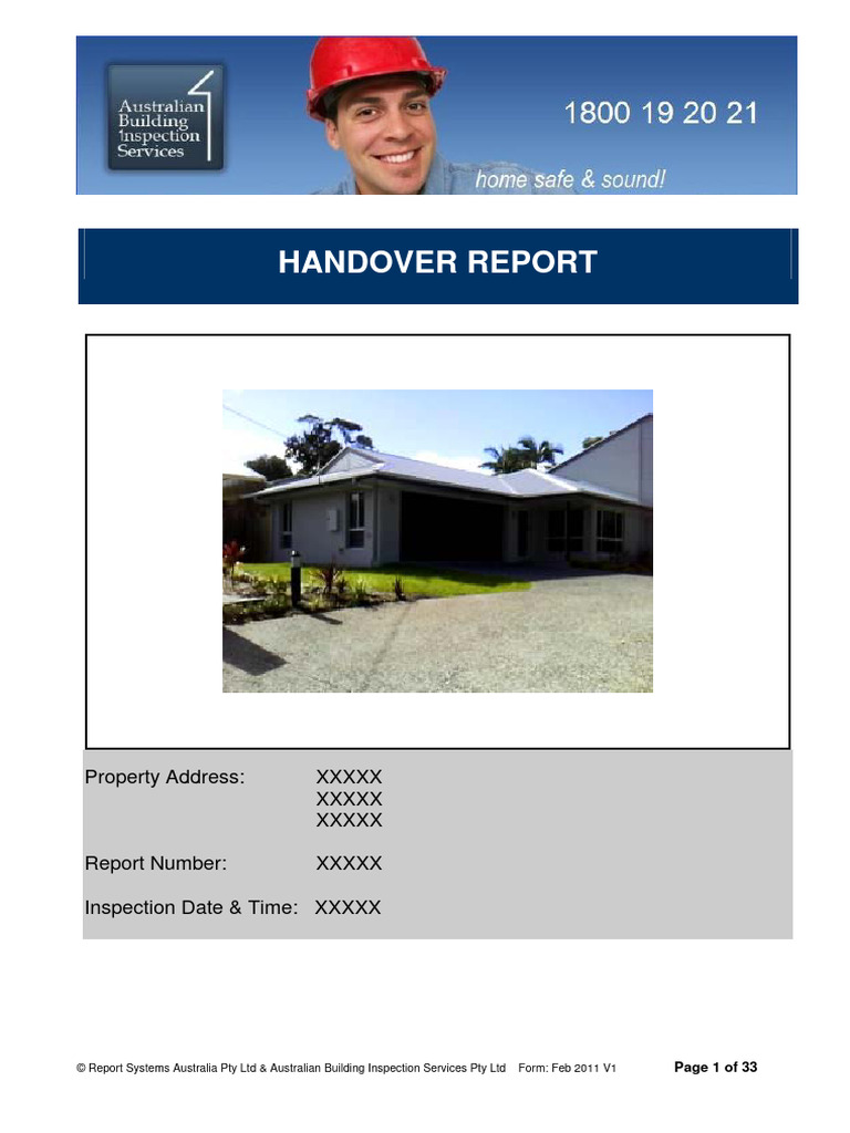 Building Inspection Handover Report | PDF | Lumber | Roof
