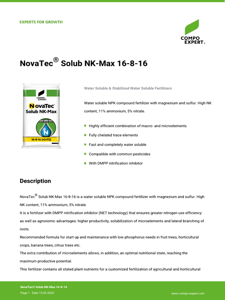 NovaTec Solub NKMax 16816 | PDF | Fertilizer | Plant Nutrition