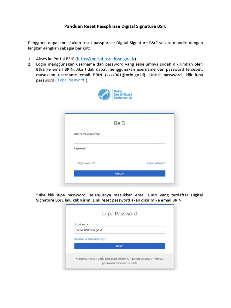 Panduan Reset Passphrase Digital Signature BSrE | PDF