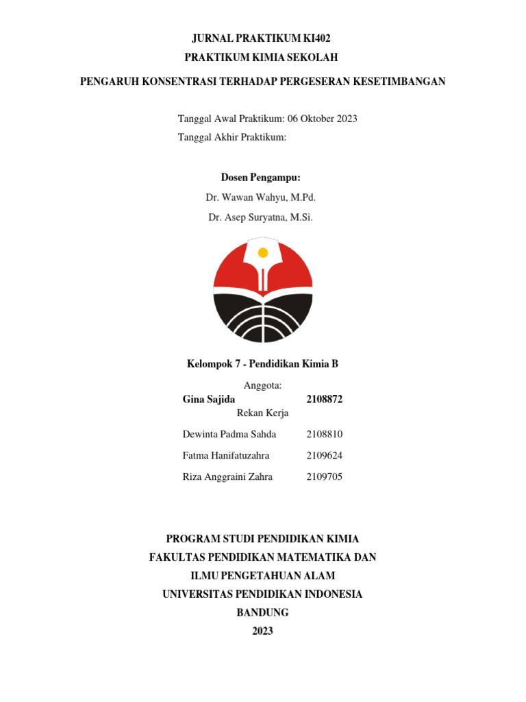 Jurnal Awal Pergeseran Kesetimbangan - Gina Sajida - 2108872 - PKimB21 ...