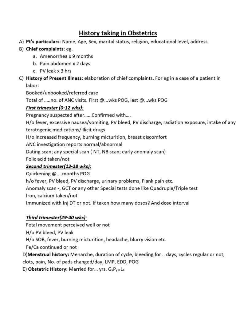 History Taking OBS GYN | PDF | Pregnancy | Childbirth