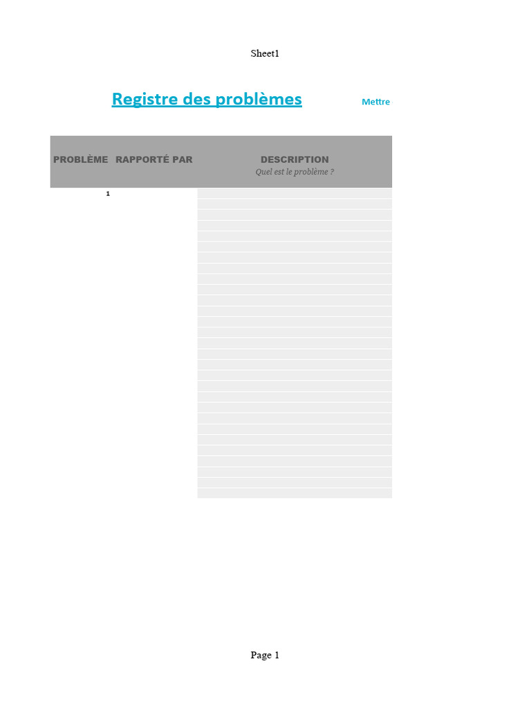 Modele de Registre Des Problemes | PDF