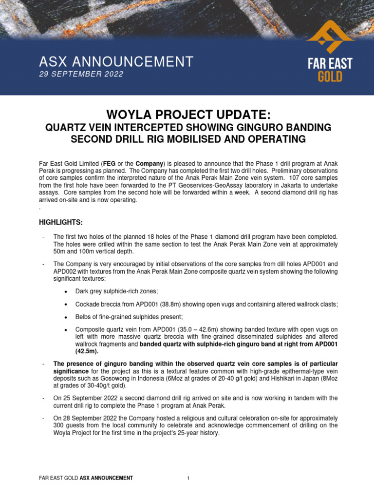 FEG Woyla Project Drill Update | PDF | Clastic Rock | Natural Materials