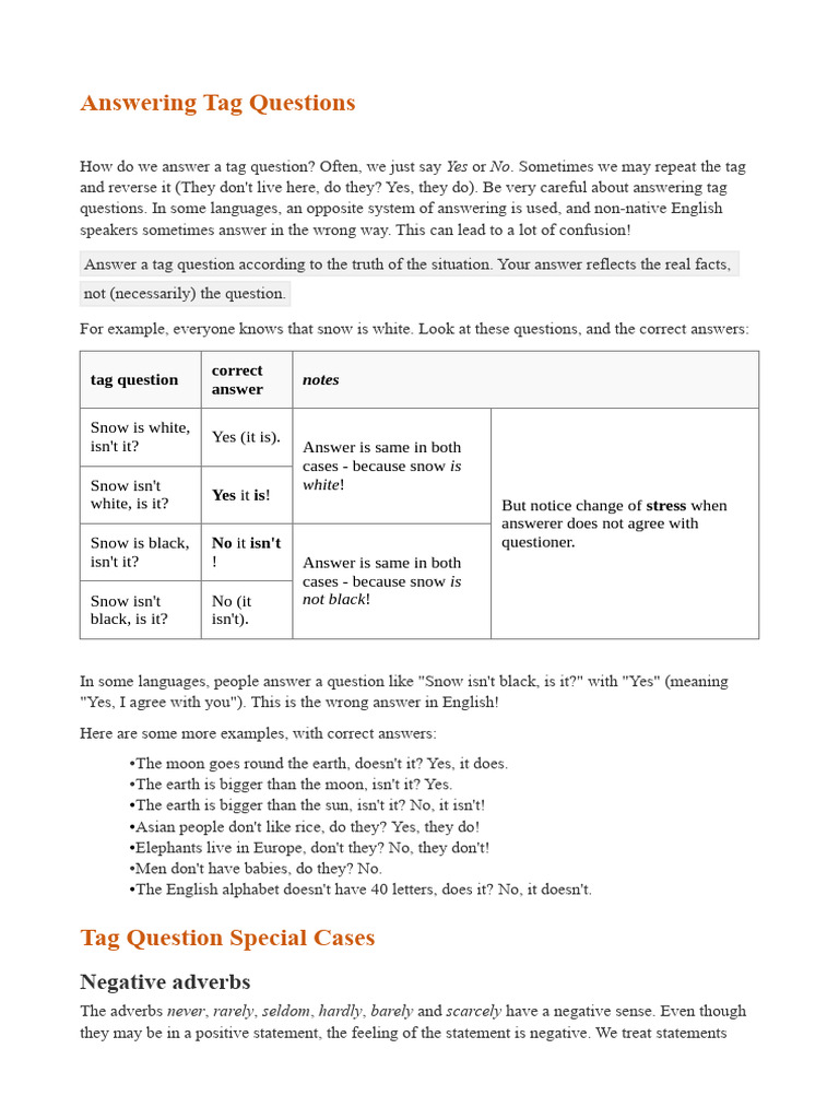 Question Tags | PDF | Question | English Language