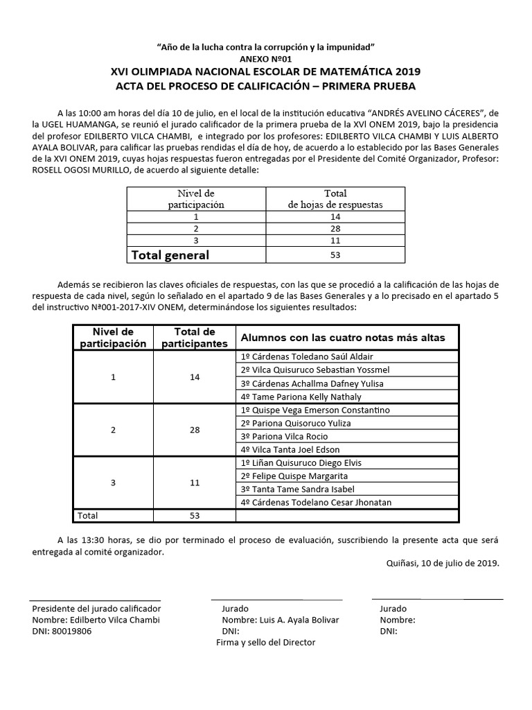 Acta de Onem | PDF | América del Sur