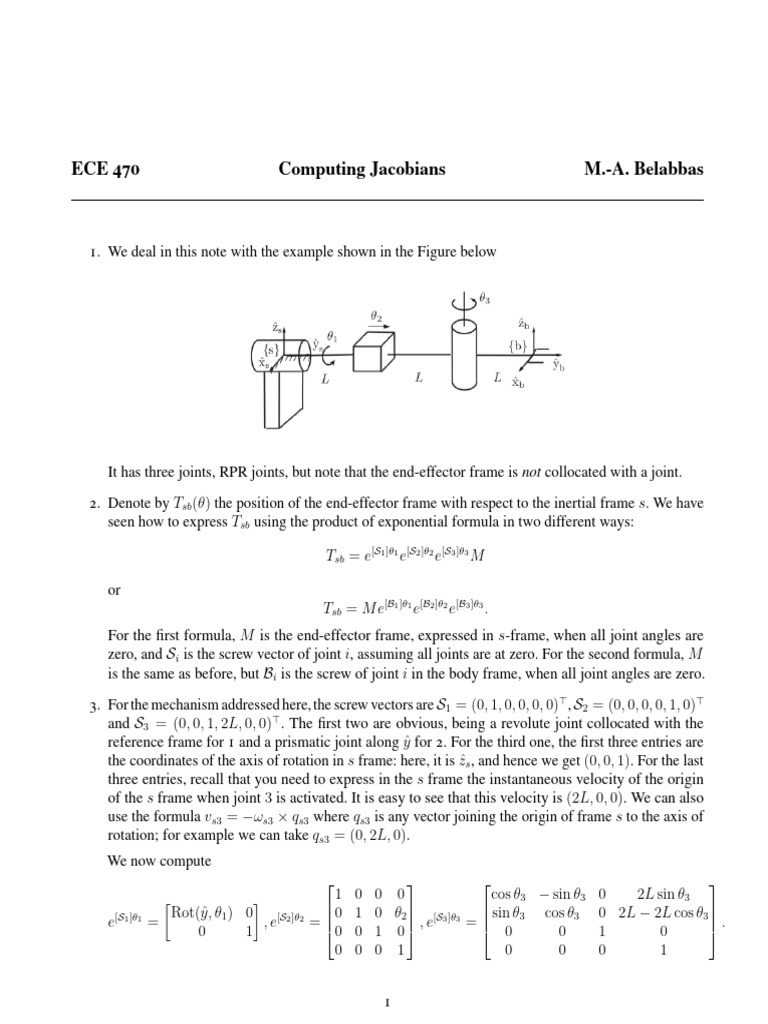 Ece 470 Jacobian | PDF | Euclidean Vector | Rotation Around A Fixed Axis