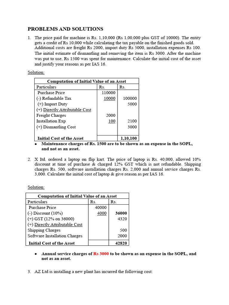 Problems On Initial Cost Measurement - IAS 16 | PDF | Cost | Depreciation